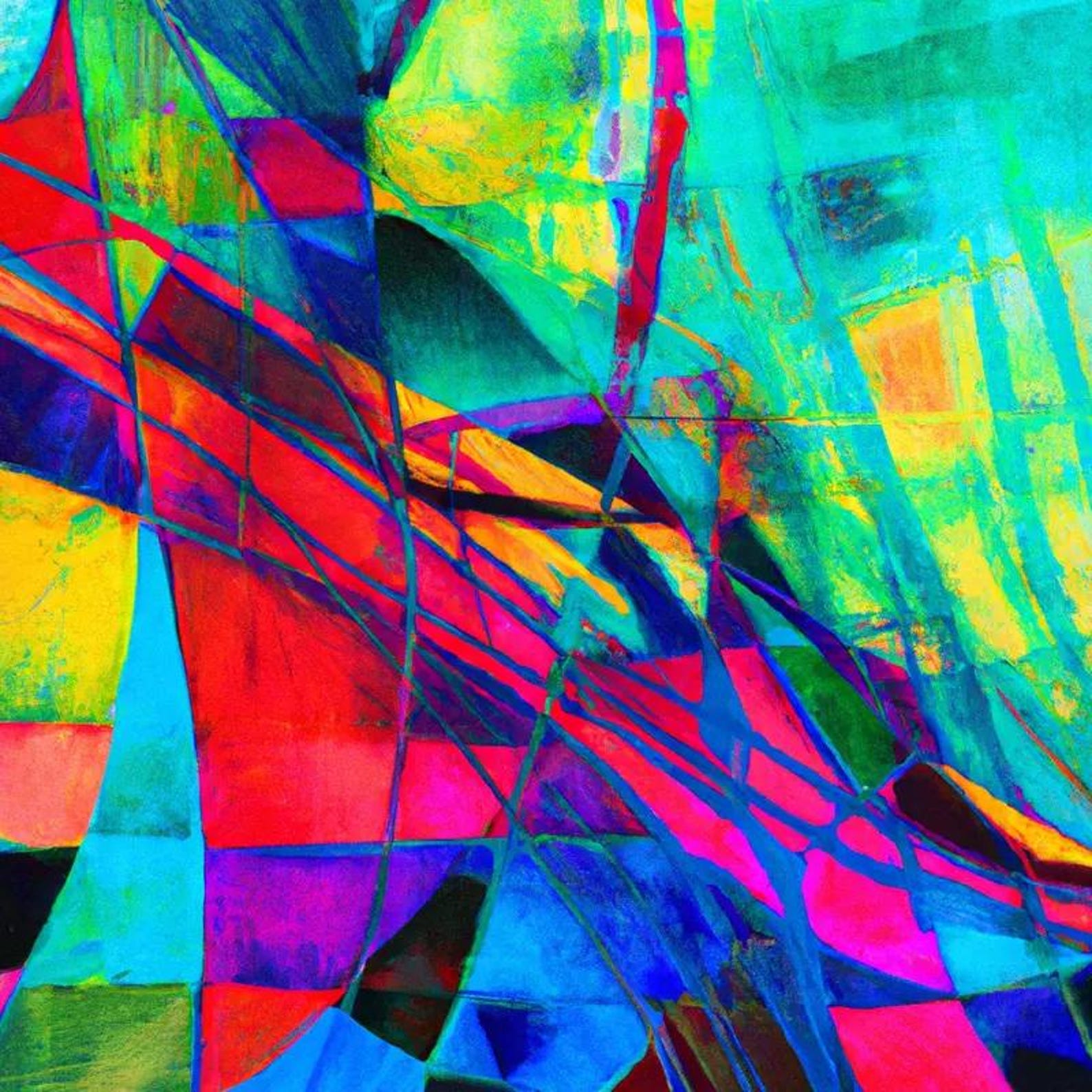 Colorful Abstract Geometric Design Lines Curves Shapes Painting Poster ...