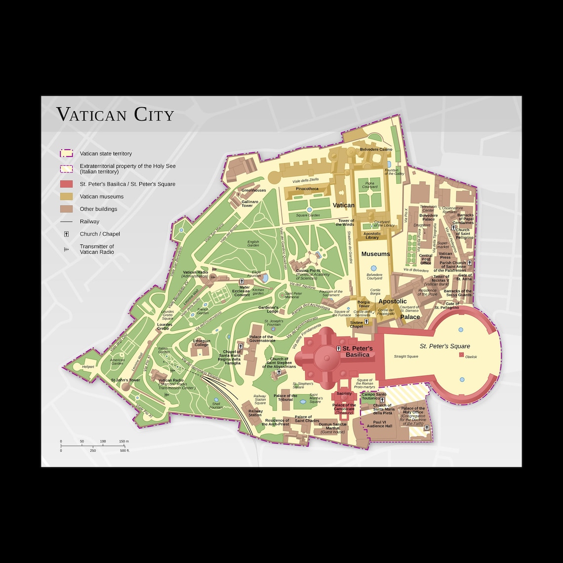 Vatican City Map Diagram Rome Italy Catholic Poster Art Print - Etsy