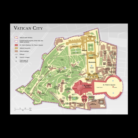 Vatican City Map Diagram Rome Italy Catholic Poster Art Print - Etsy