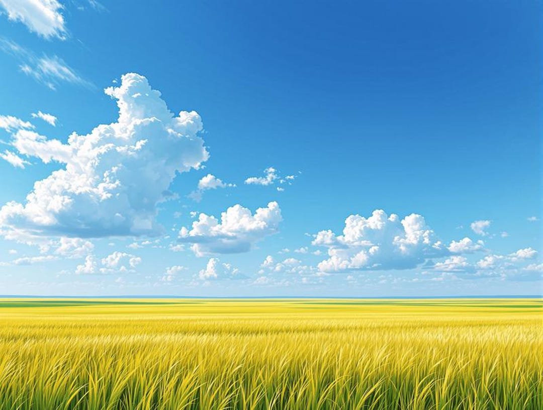 Sweeping Golden Field and Blue Sky With Fluffy Clouds Poster Print - Etsy