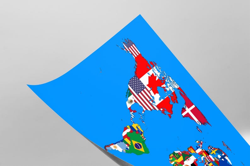 Earth Flag Map of the World Political Wall Map Mercator Flags - Etsy