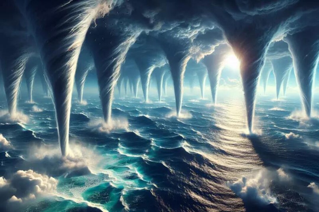 Tornadoes Water Jets Over Stormy Sea Ocean Tornado Poster Art Print 16 ...