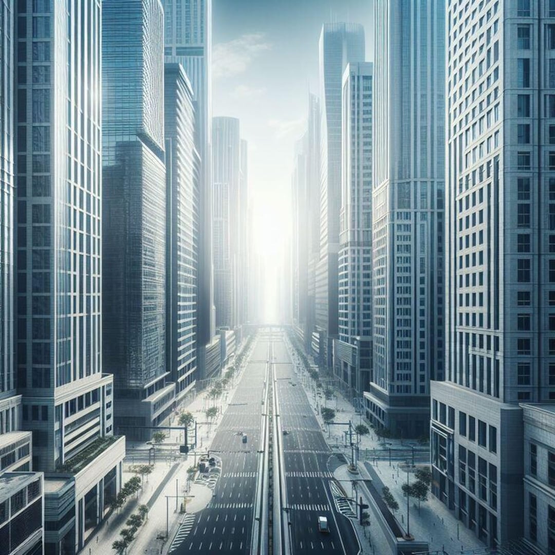 Liminal Cityscape Empty Road Light Skyscrapers City Poster Print 24 X ...