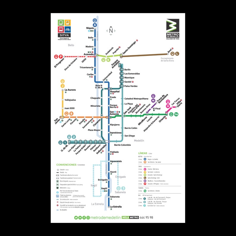 Medellín Medellin Colombia Metro System Subway Diagram Transit Map ...