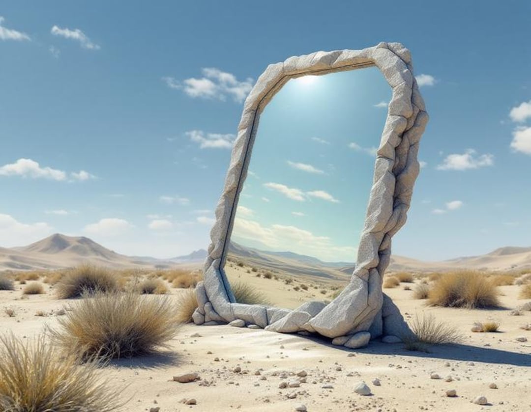 A Stone Mirror Stands in a Barren Desert, Reflecting the Sky Poster 18 ...