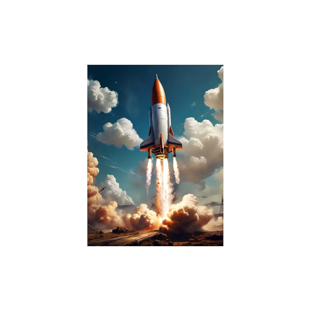 Retro Rocket Ship Space Ship Blast off Take off Launch Desert Poster ...
