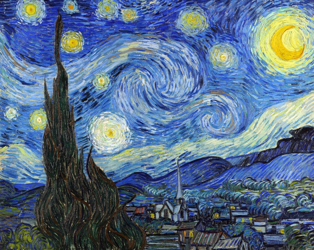 Starry Night Vincent Van Gogh Church Town Sky Swirls Painting Poster ...