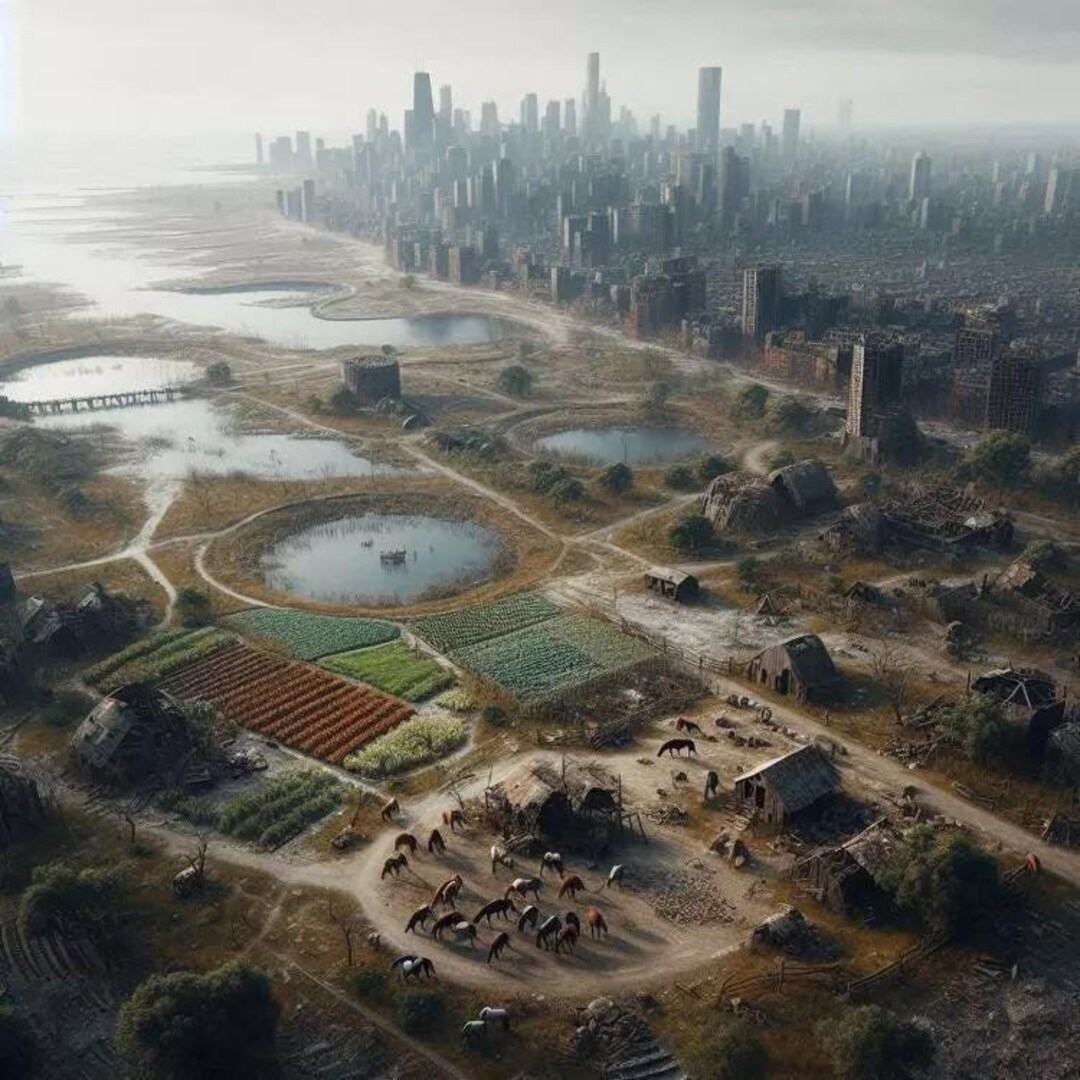 Post Apocalyptic American City Chicago Lakefront Ruins Shanty Town ...