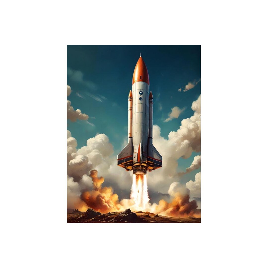 Retro Rocket Ship Space Ship Blast off Take off Launch Rocks Poster Art ...