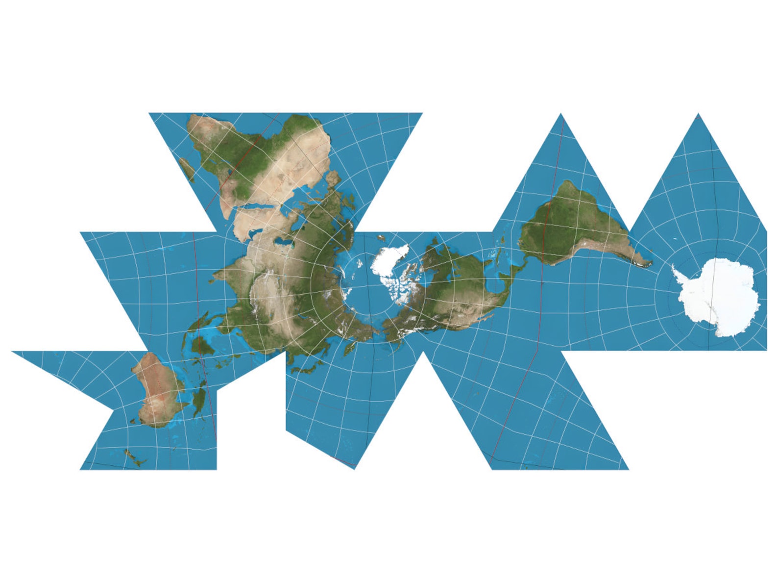 Buckminster Fuller Dymaxion Projection Earth Satellite World Map White ...