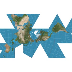 Buckminster Fuller Dymaxion Projection Earth Satellite World Map White ...