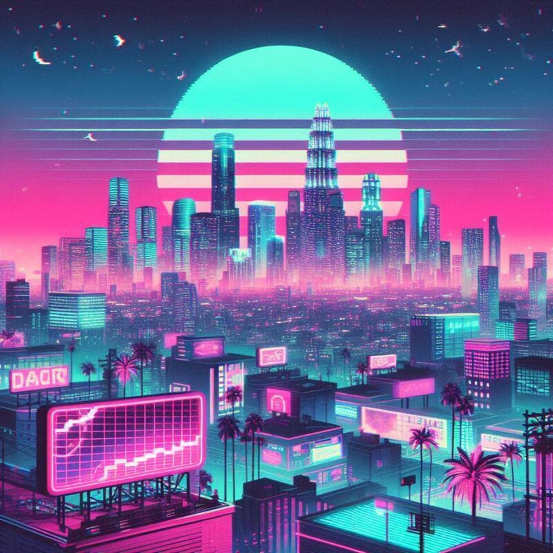 Neon Vaporwave Cityscape City Skyline 80s 90s Domes Poster Art Print 24 ...