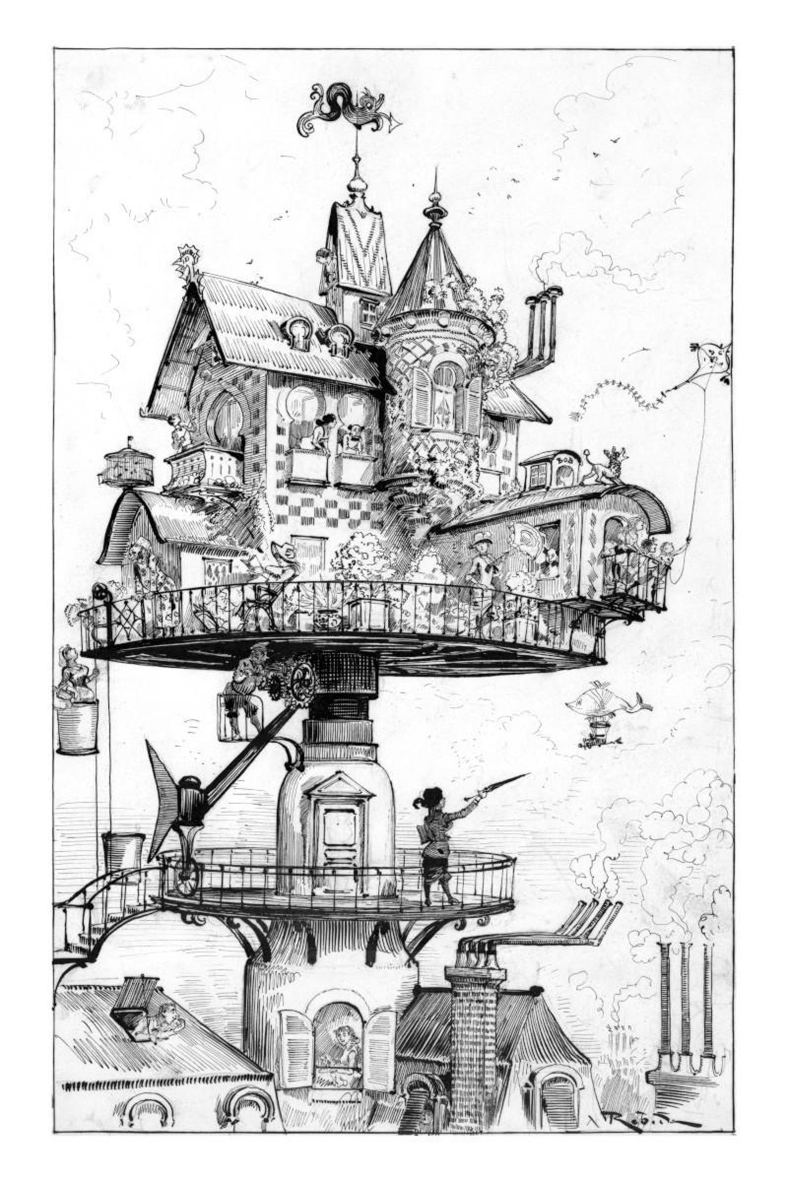 Aerial House 1800s 19th Century Future Science Fiction Albert Robida ...
