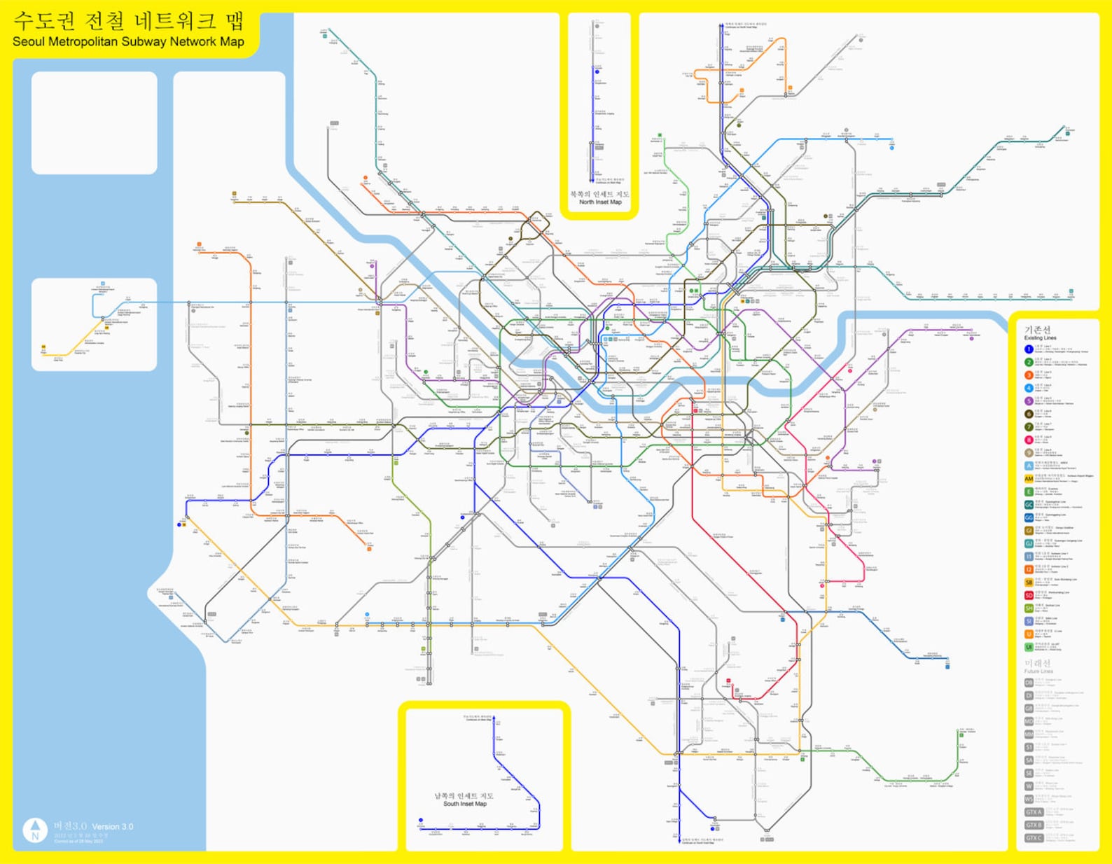 Seoul Metropolitan Subway Metro Rail Railroad Korea Map Poster Print 24 ...