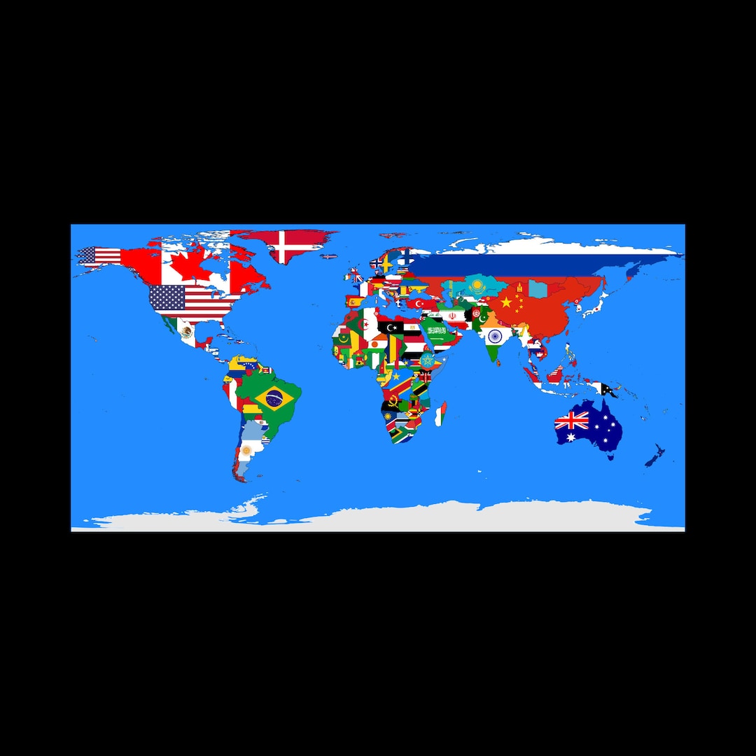 Earth Flag Map of the World Political Wall Map Mercator Flags Pick ...