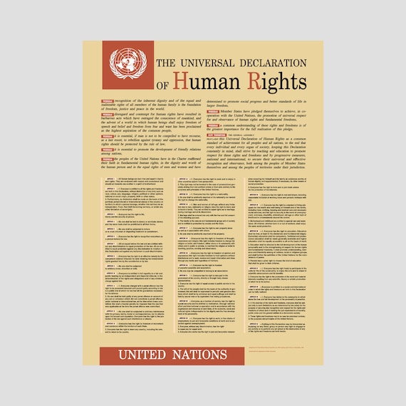 United Nations Un Universal Declaration Of Human Rights Poster Etsy