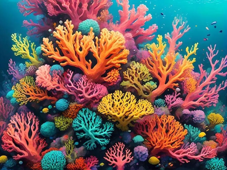 Colorful Rainbow Corals Coral Reef Seascape Underwater Branches Poster ...