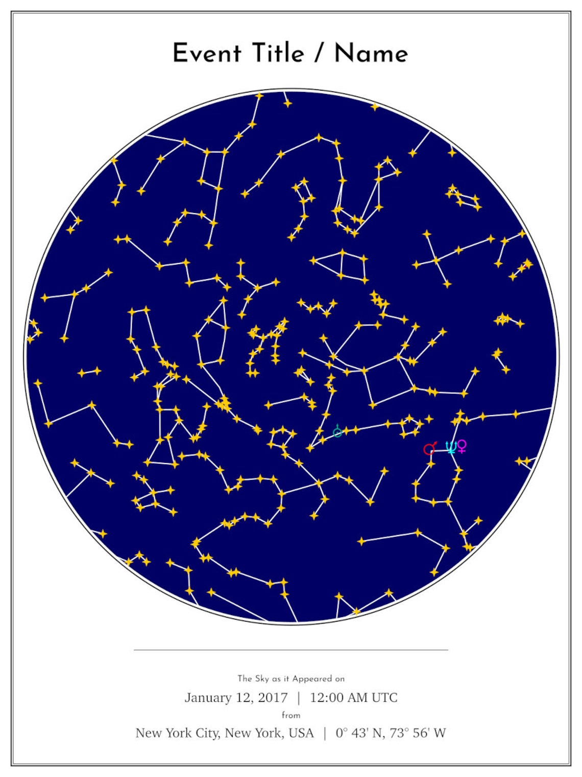 Large Custom Star Chart / Personalized Map of the Night Sky / - Etsy