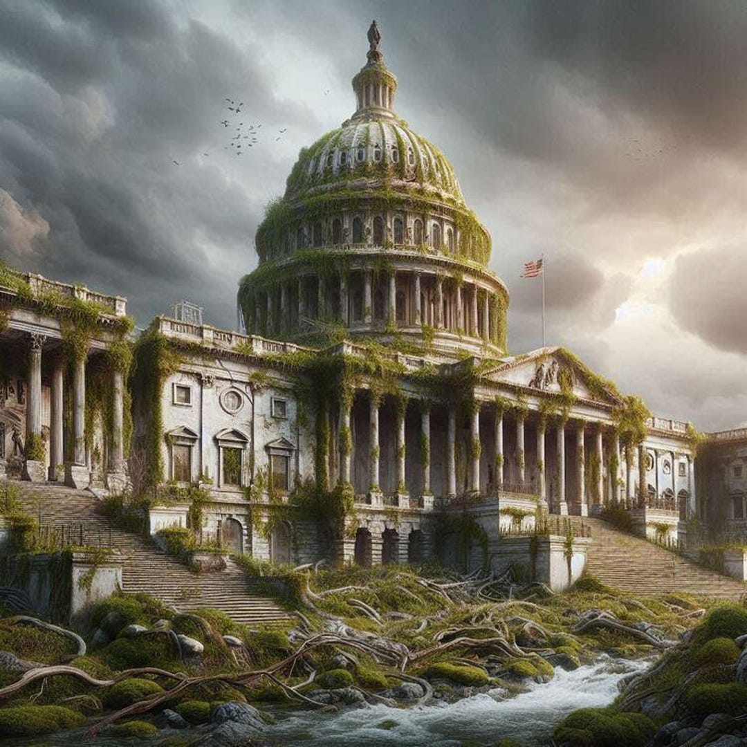 Post Apocalyptic American City Washington DC US Capitol Overgrown Roots ...