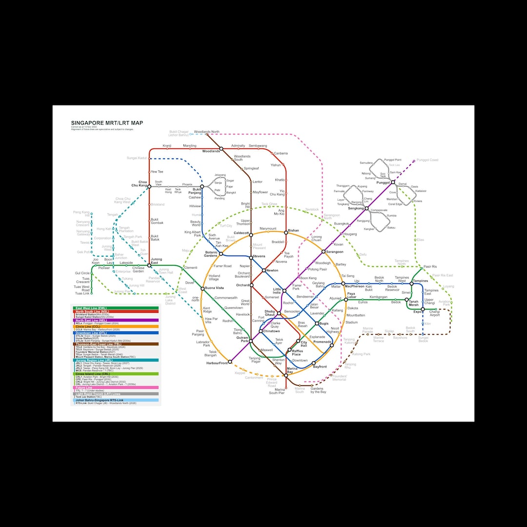 Singapore MRT LRT Mass Rapid Transit Light Rail Map Poster Art Print - Etsy