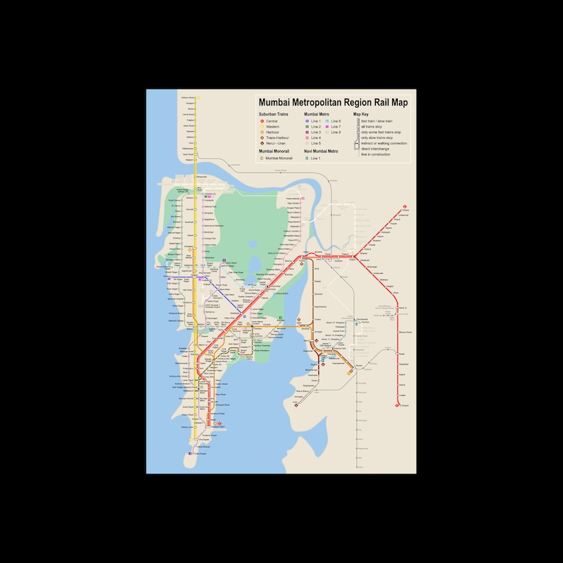 India Mumbai Metropolitan Railway Rail Road Map Poster Art Print - Etsy