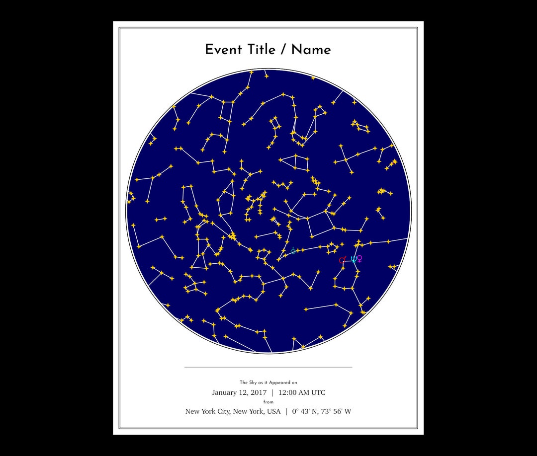 Large Custom Star Chart / Personalized Map of the Night Sky ...