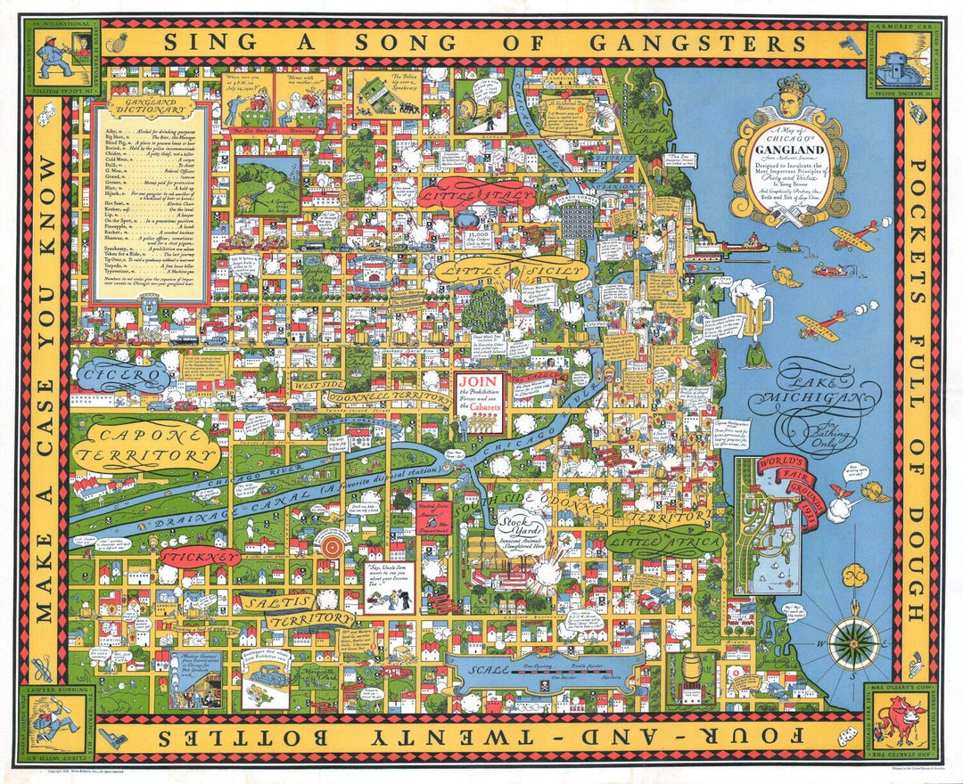 Chicago Gangland Gangster Map Prohibition 1930s Map Poster Print - Etsy