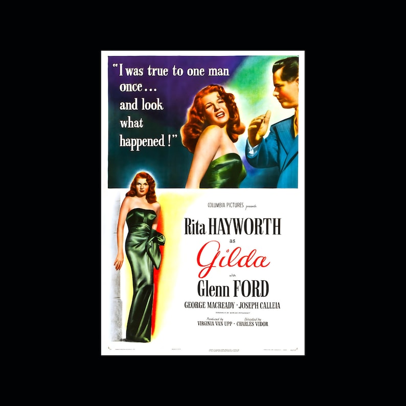 Gilda 1946 Rita Hayworth Glenn Ford Movie Poster Film Cinema Art Print ...