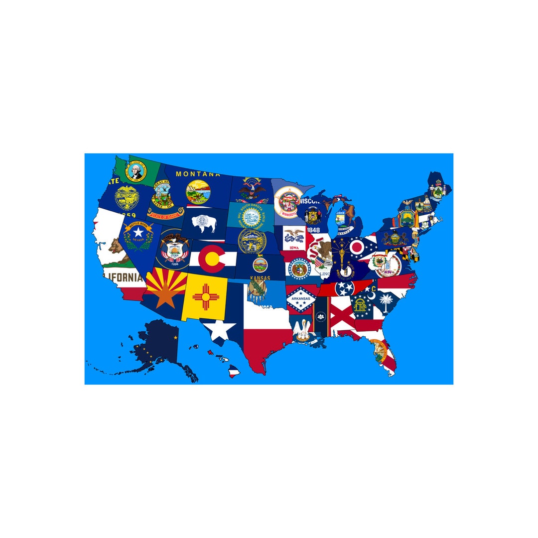 United States U.S. State Flag Wall Map America Poster Print - Etsy