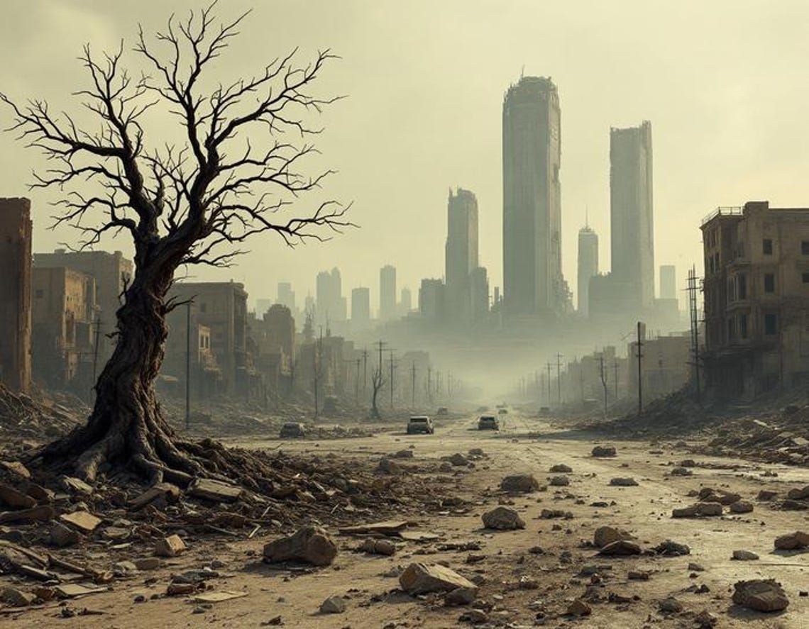 Desolate Cityscape With Abandoned Buildings and Debris Poster Print 24 ...