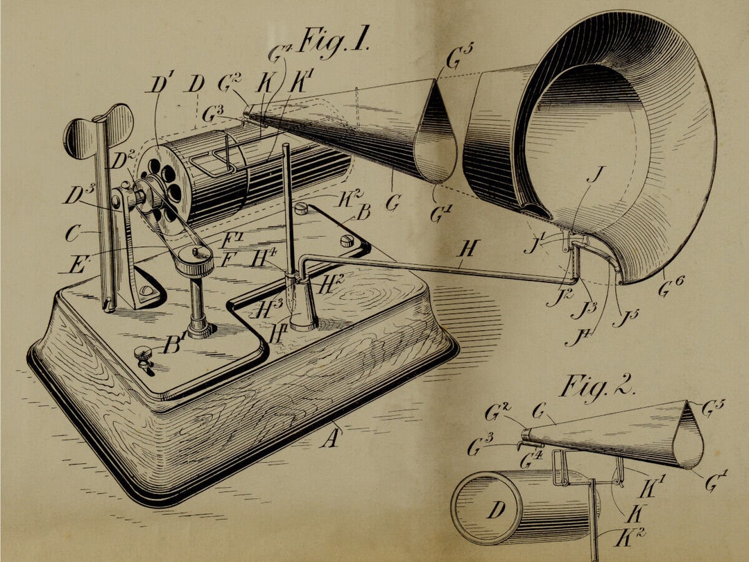 Thomas Edison Phonograph Record Player Patent Diagram Drawing Art Print ...