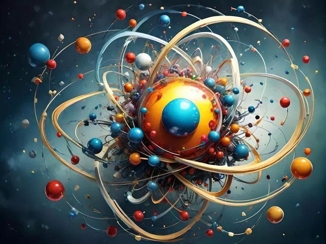 Stylized Abstract Depiction of an Atom Particles Balls Fog Poster Art ...