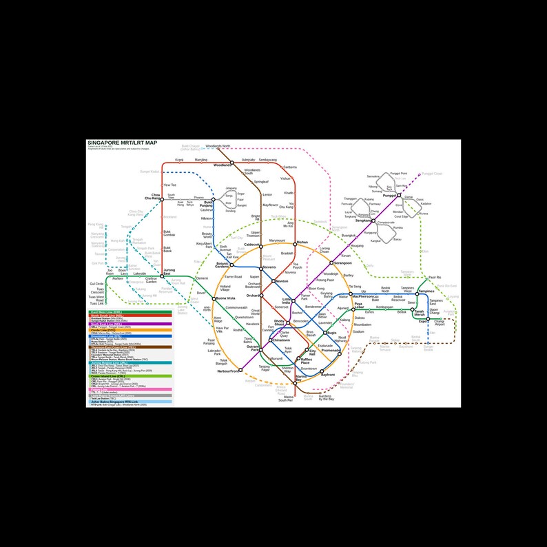 Singapore MRT LRT Mass Rapid Transit Light Rail Map Poster Art Print ...