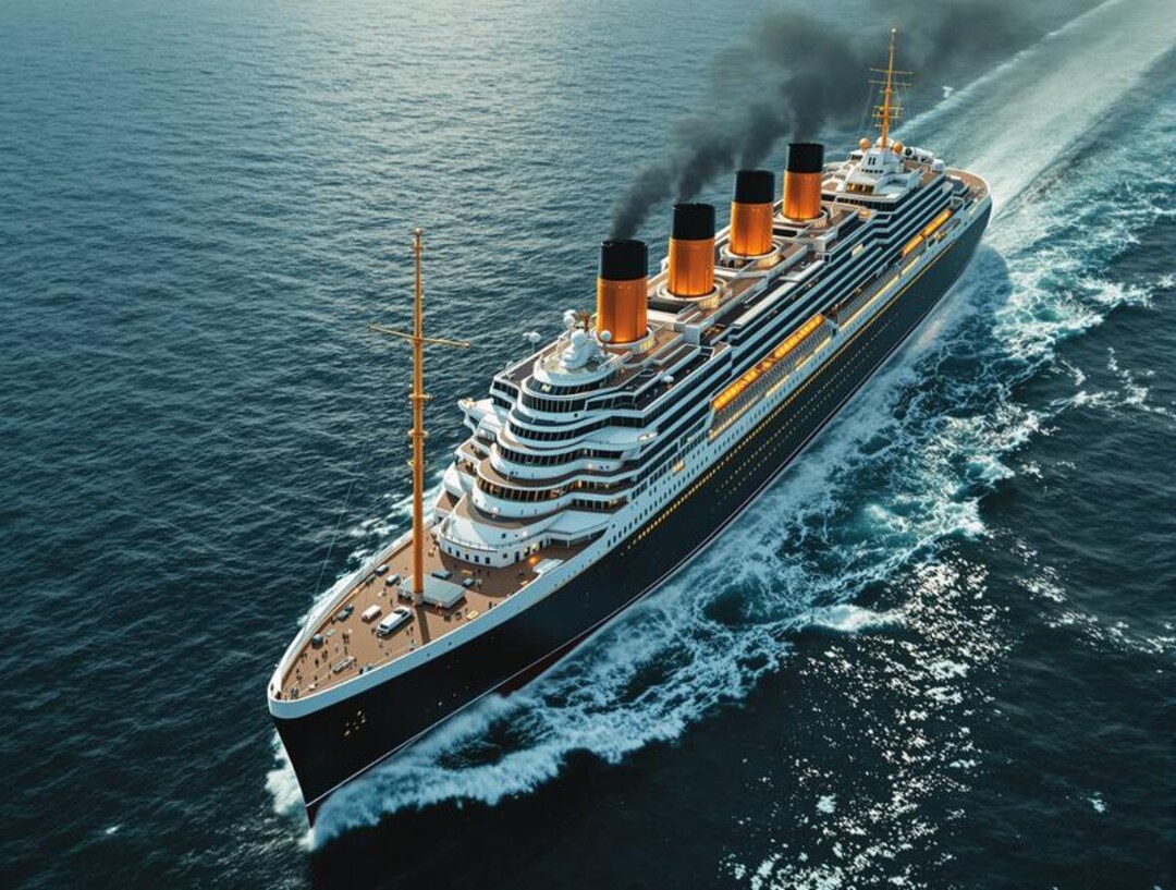 Aerial View of a Large Ocean Liner Cruising in a Deep Blue Sea Poster ...