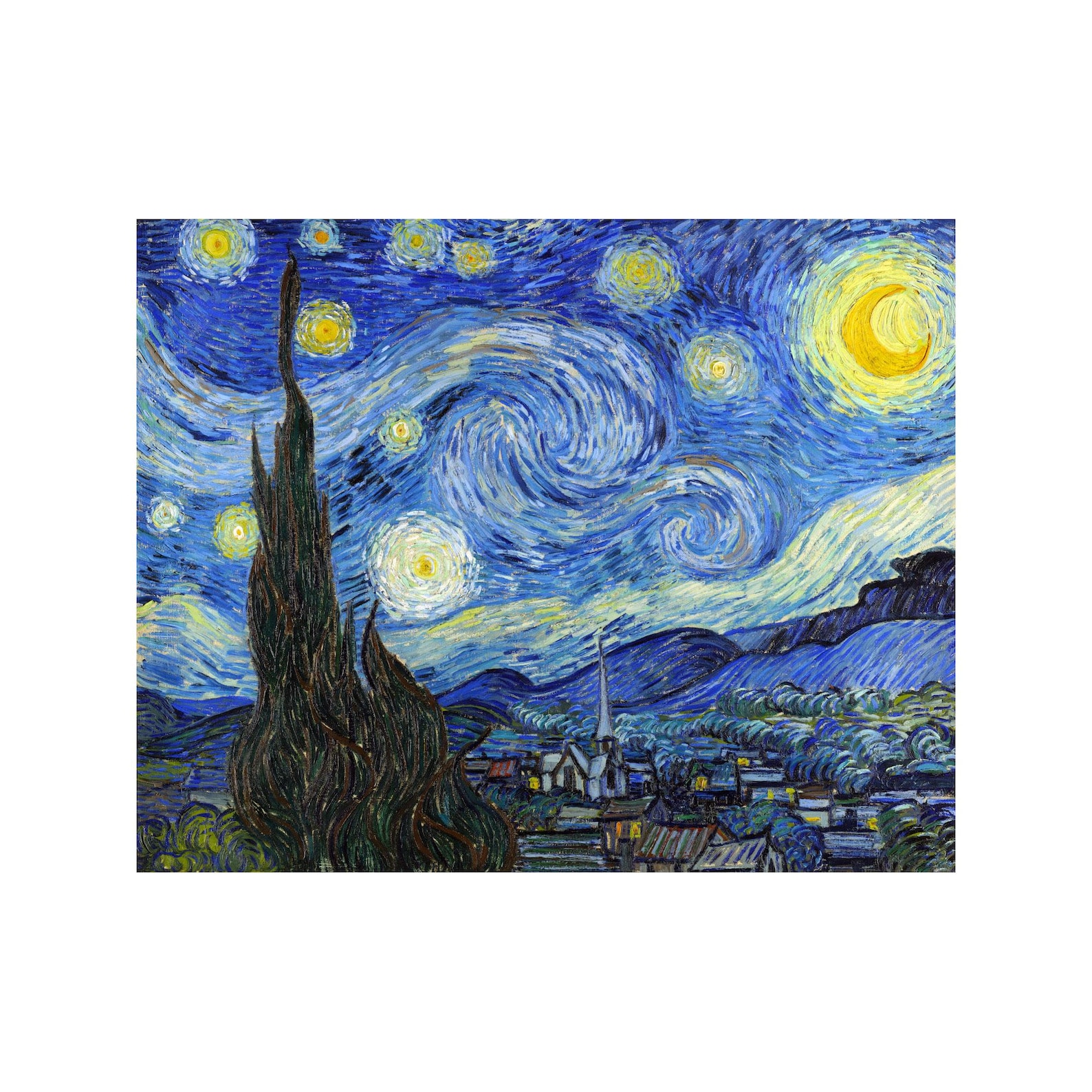 Starry Night Vincent Van Gogh Church Town Sky Swirls Painting Poster ...