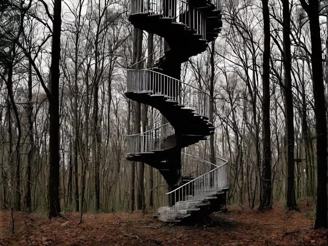 Forest Woods Stairs Spiral Staircase Trees Creepy Poster Art Print 18 X ...
