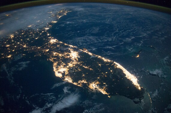 Florida at Night City Lights Ocean Space Aerial Satellite - Etsy