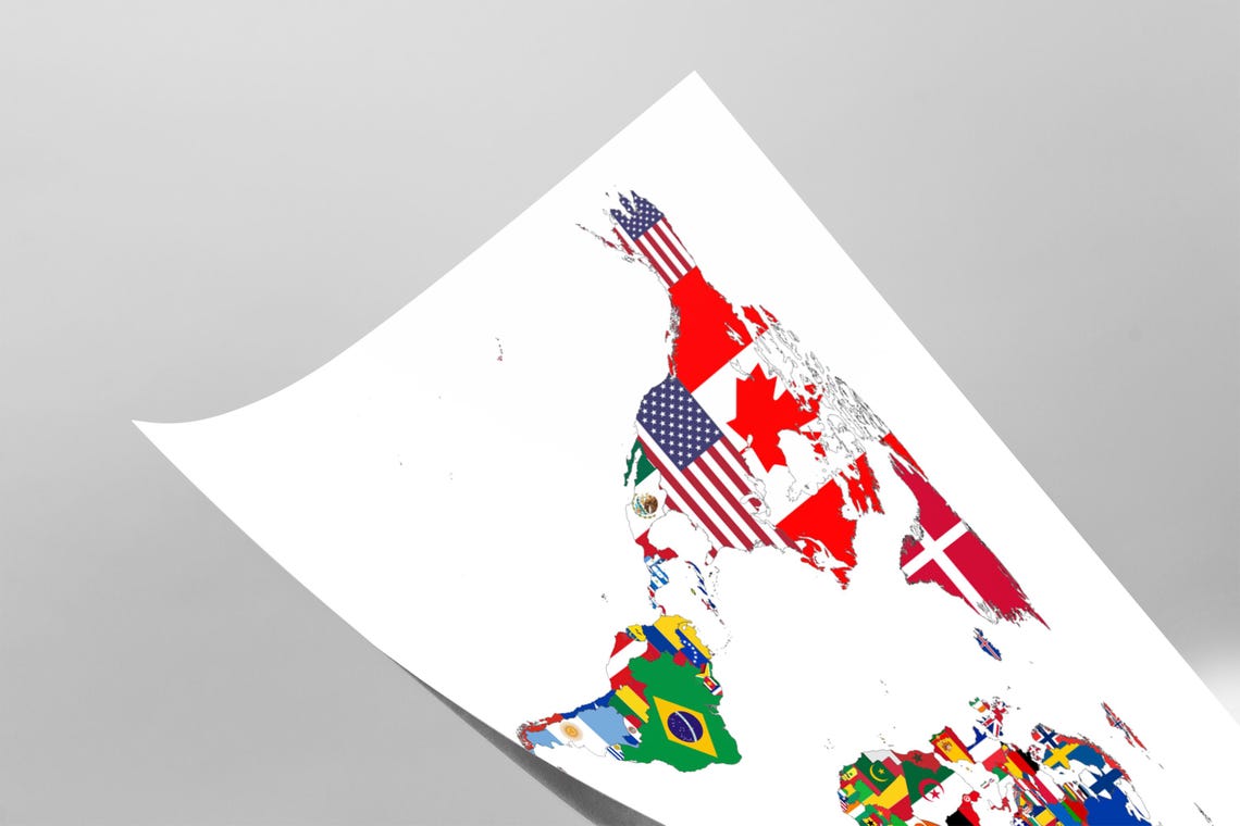 Earth Flag Map of the World Political Wall Map Mercator Flags - Etsy