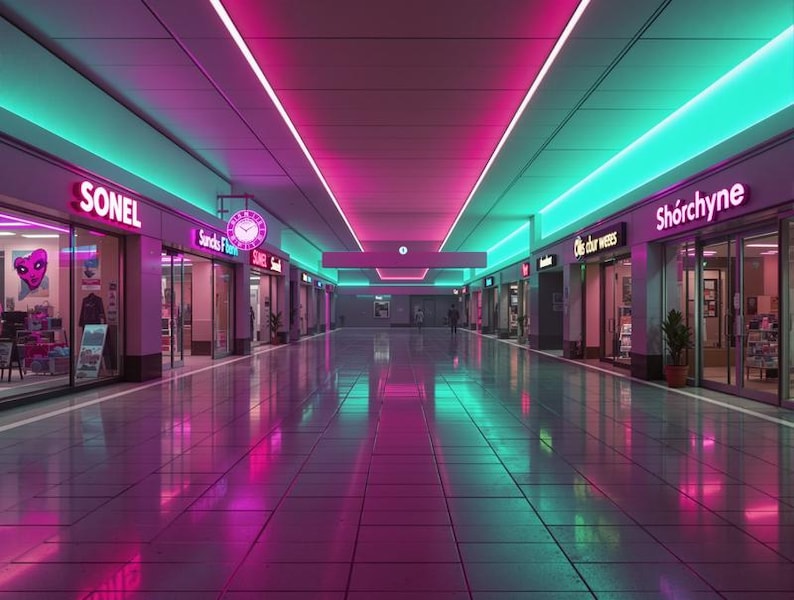 Nighttime View in a Neon-lit Retro Mall Liminal Space Poster Print - Etsy