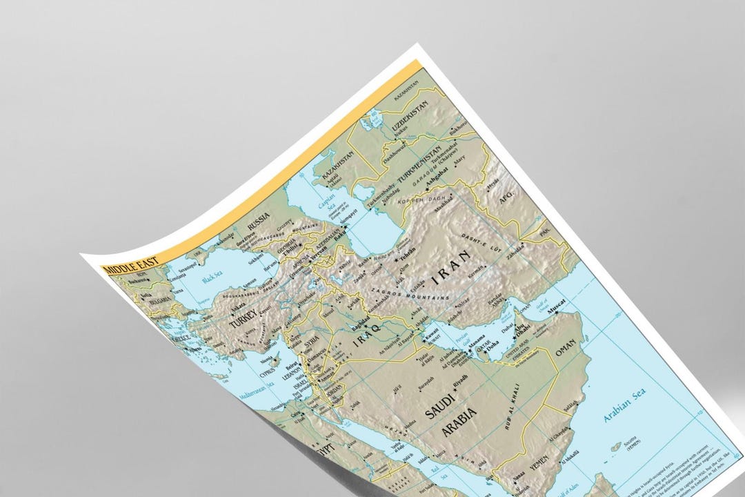 Middle East Political Administrative Physical Geographic Region Map ...