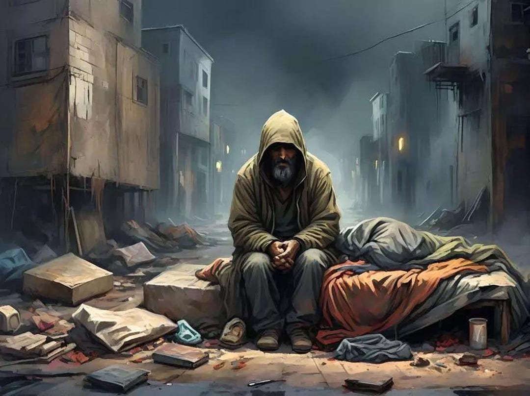 Homeless Man Homelessness City Slum Hopeless Lonely Desolation Poster ...