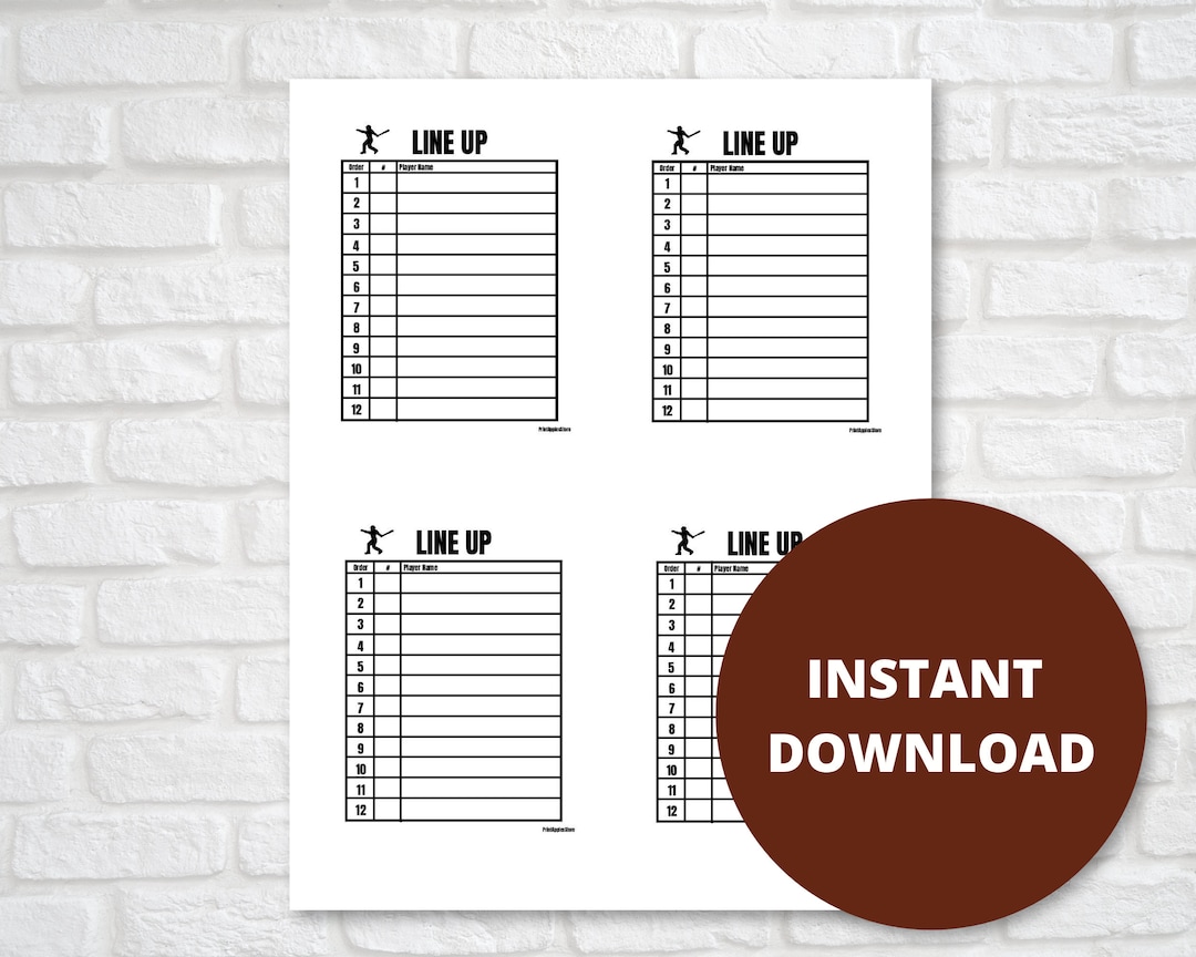Line up Pocket Printable for Baseball or Softball, Coach Copy Line Up ...