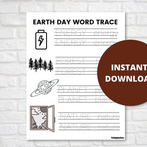 Earth Day Word Tracing Worksheets, Set of 3 - Etsy