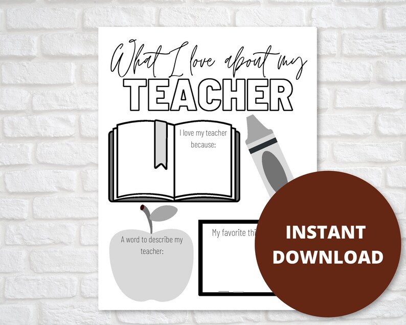 Love My Teacher Printable, Teacher Appreciation Week Printable, Teacher ...