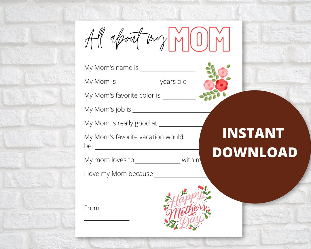 Mothers Day Printable, All About My Mom, Printable for Kids - Etsy