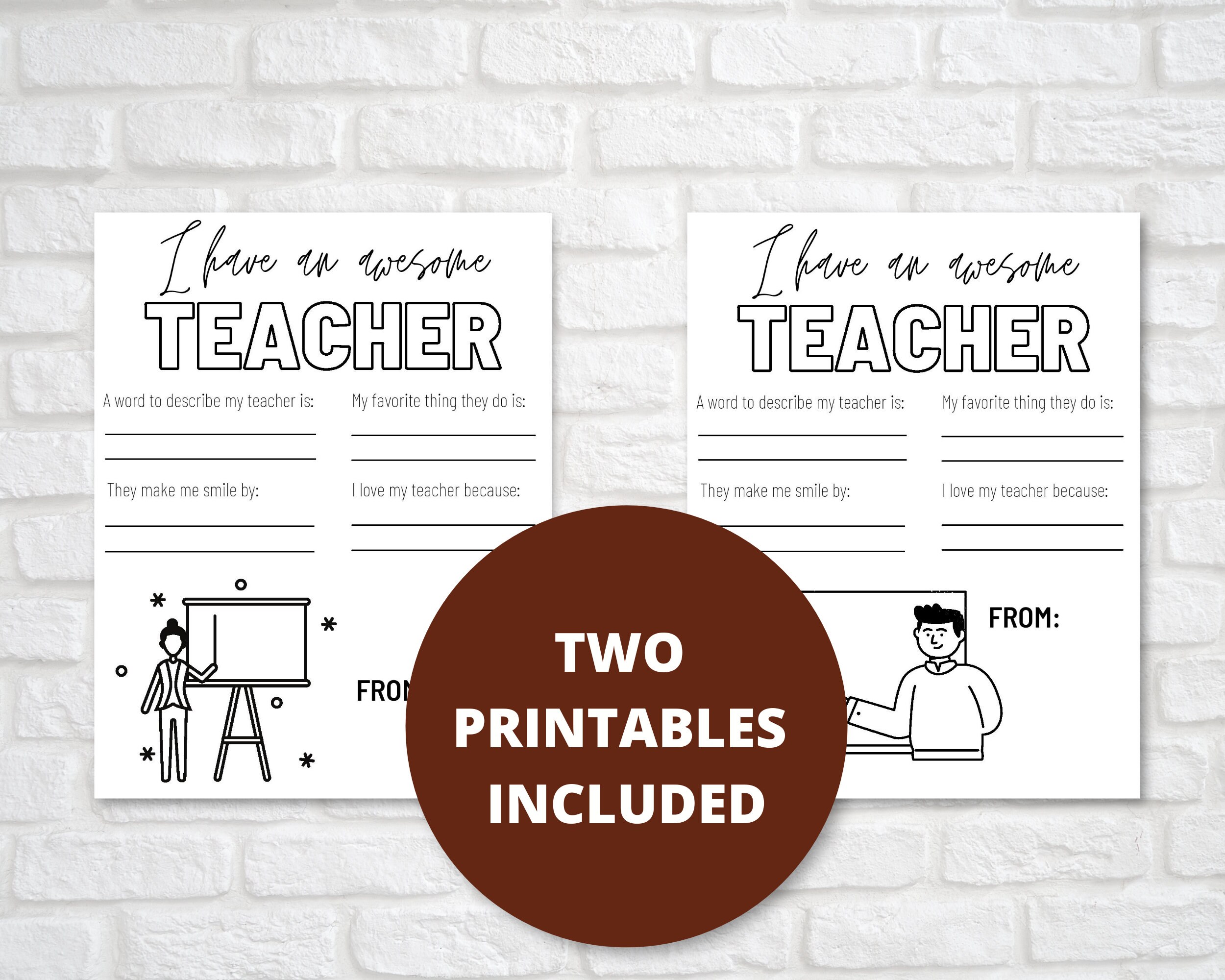 I Have an Awesome Teacher Printable, Male and Female Teacher, Teacher ...