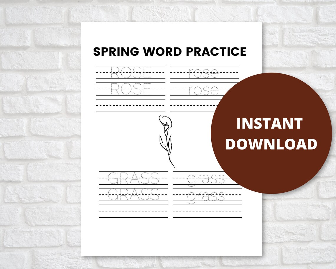 Spring Word Tracing Worksheet Printable Kids Writing - Etsy