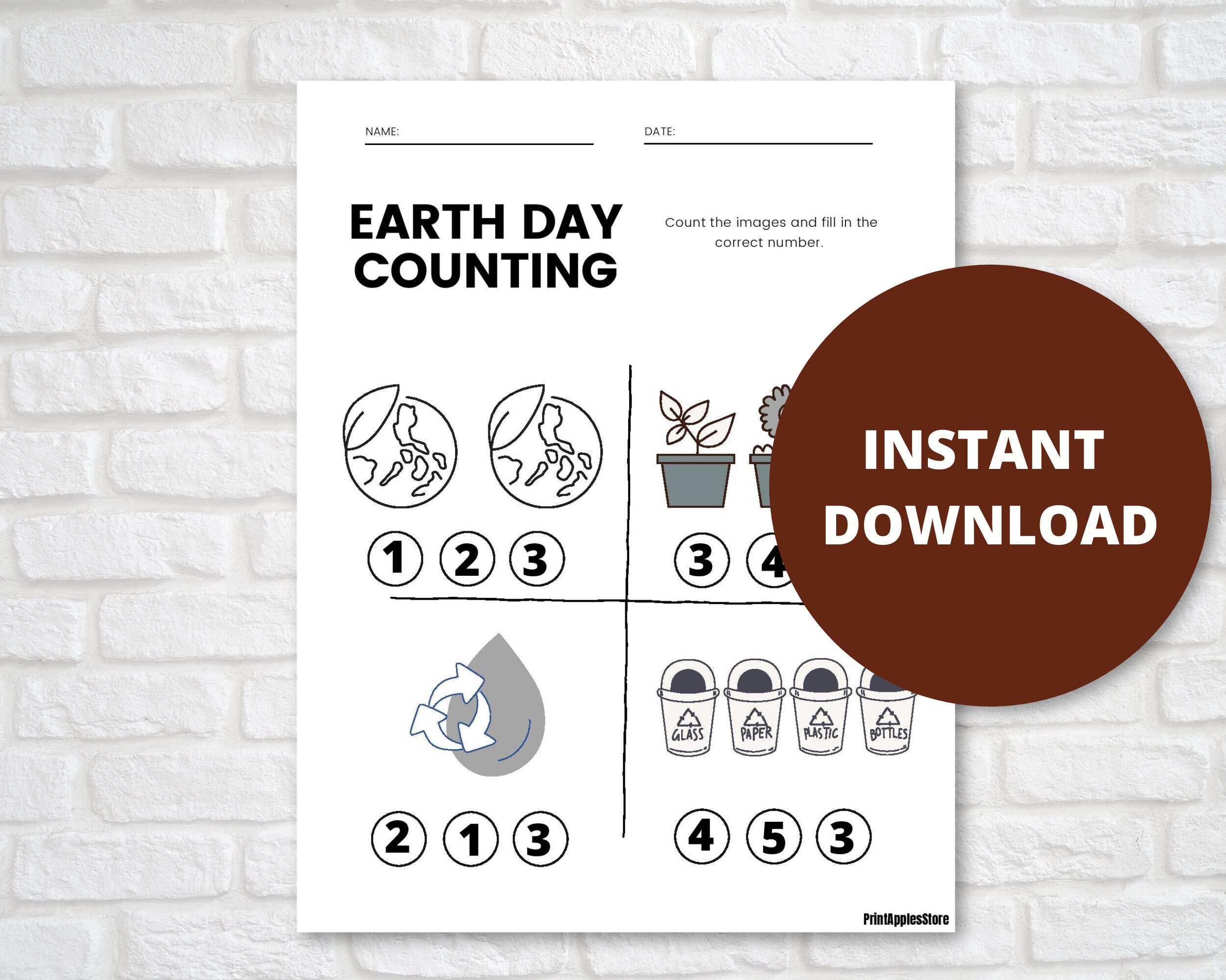 Earth Day Counting Printable, 3 Pages, Kids Math Worksheet - Etsy UK