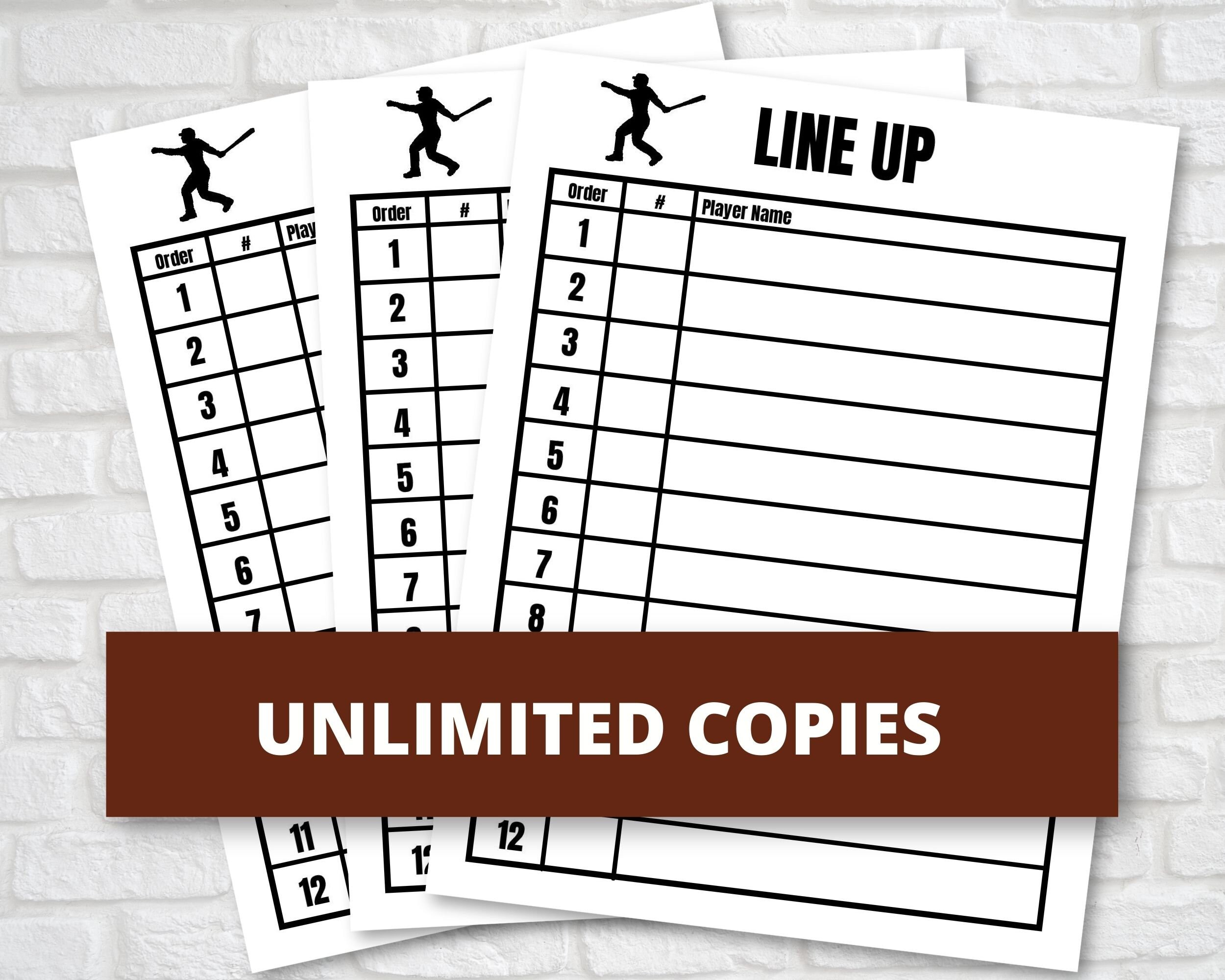 Batting Line Up Printable 12 Players Etsy