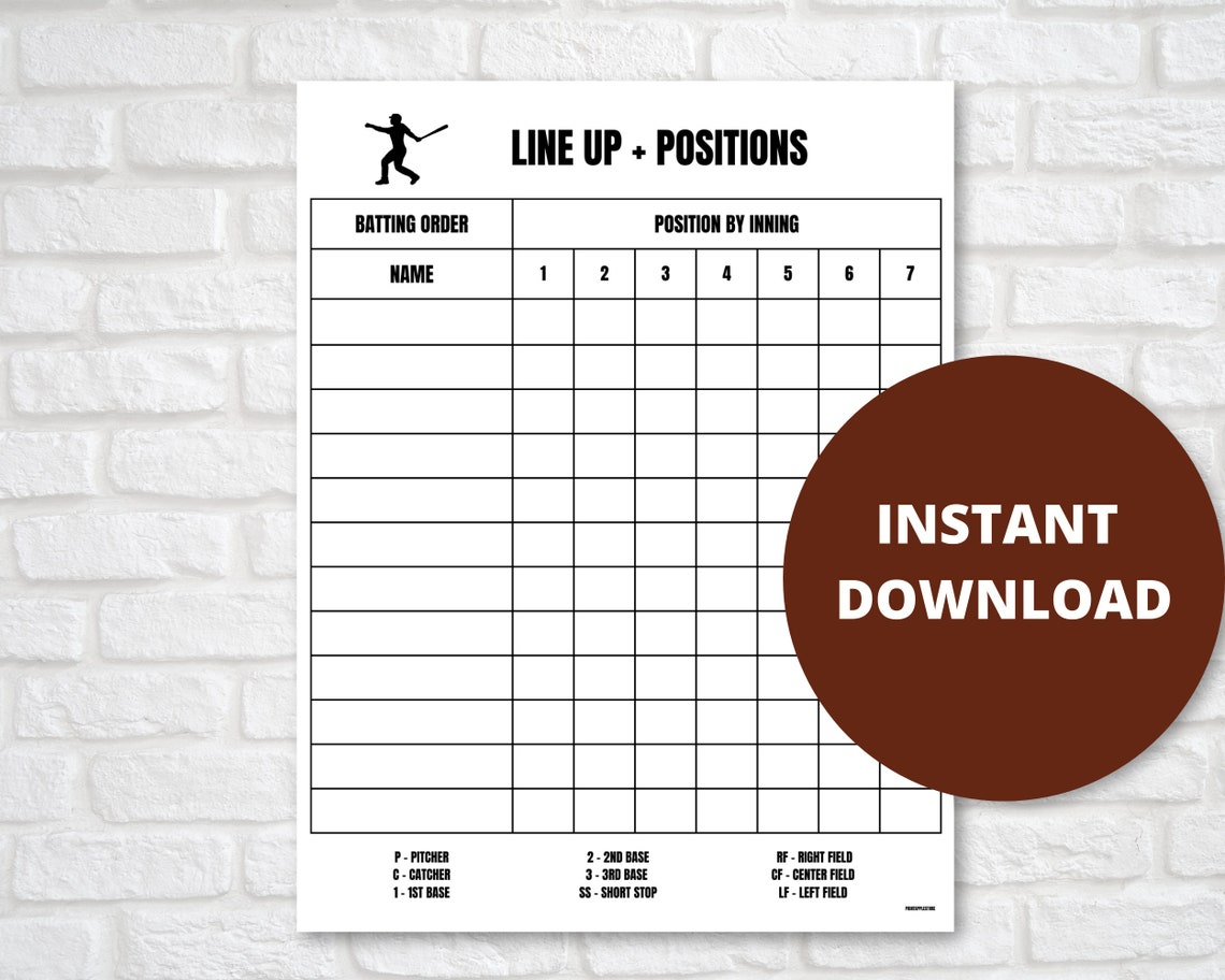 Batting Line up and Position Printable With Key, 12 Players, Baseball ...